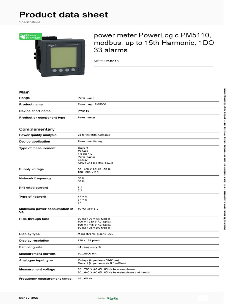 PowerLogic PM5110 Power Meter Datasheet | PDF