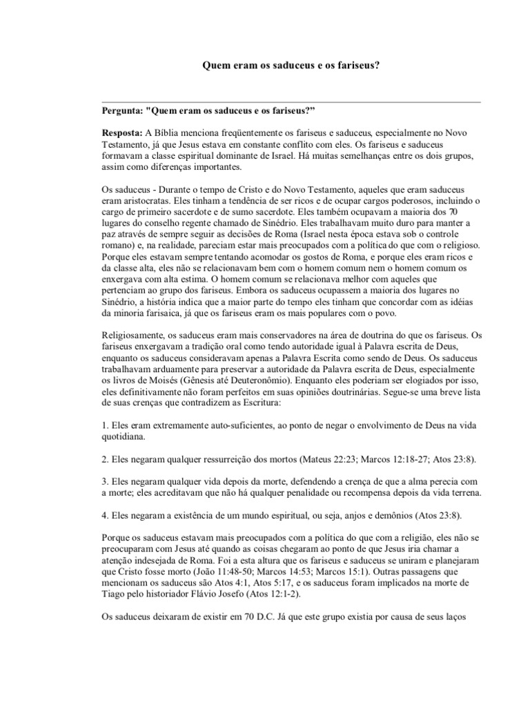 Quem Eram Os Saduceus e Os Fariseus | PDF | Fariseus | Judeus e judaísmo