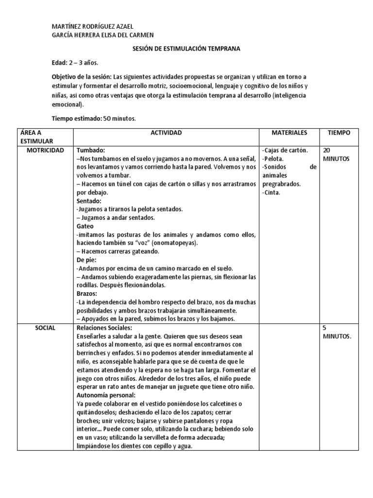 Sesión de Estimulación Temprana | PDF