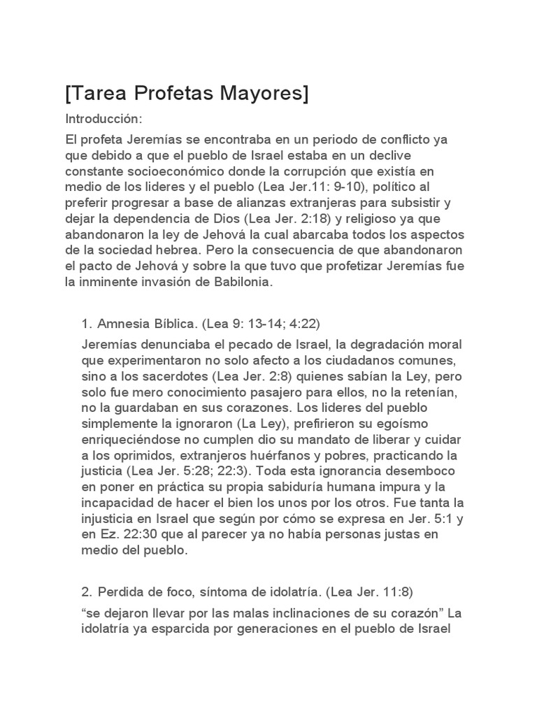Tarea 1 Profetas Mayores | PDF | Jeremías | Dios
