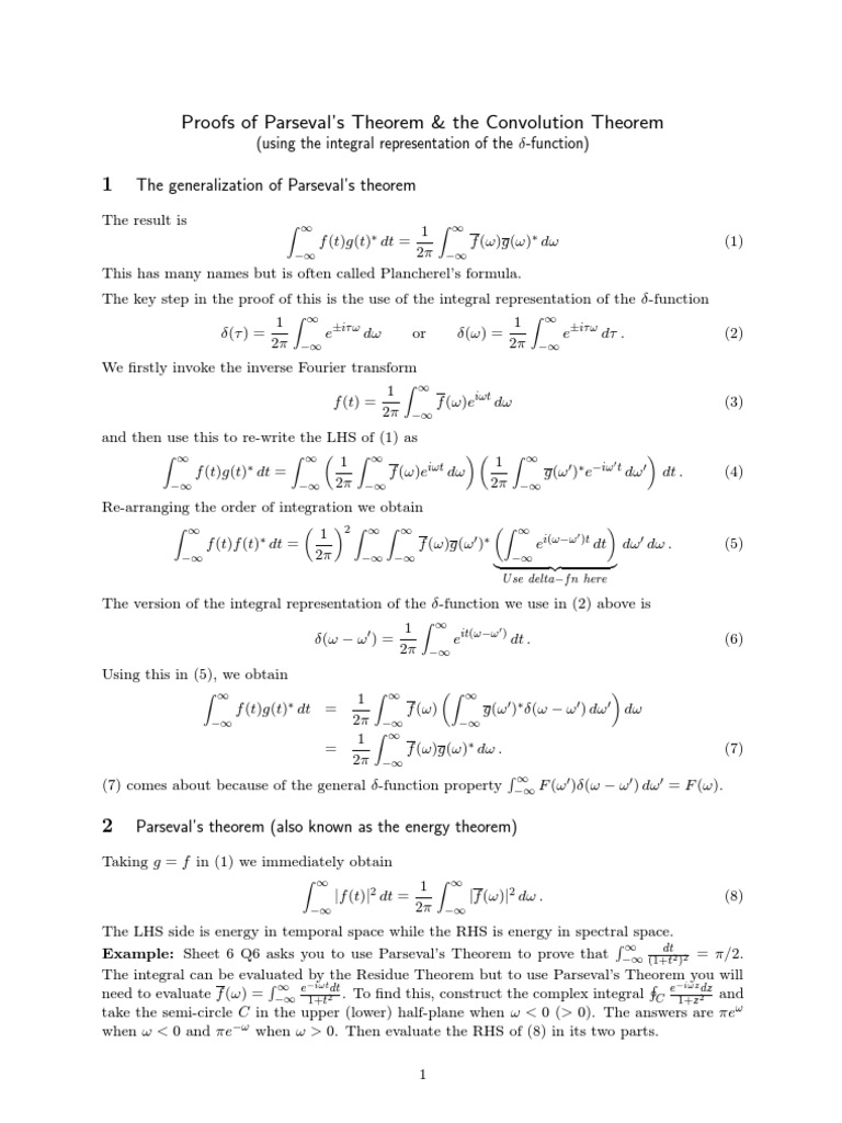 Proofs of Parseval's Theorem and Convolution Theorem Using δ-Functions | PDF | Convolution ...