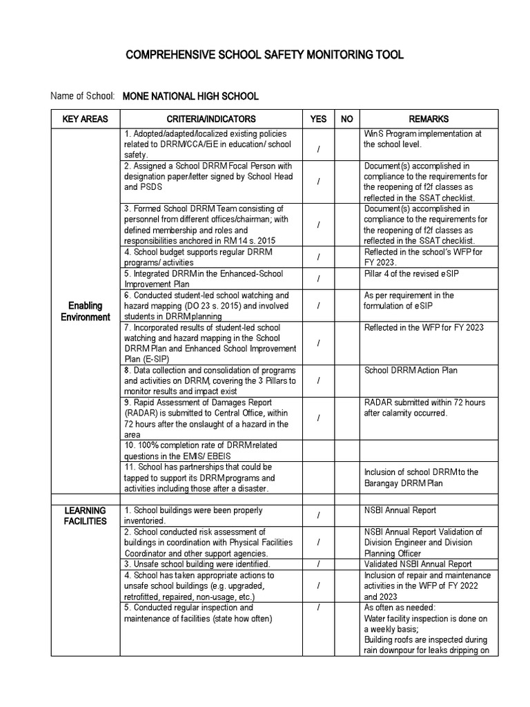 Comprehensive School Safety Monitoring Tool | PDF | Emergency Management