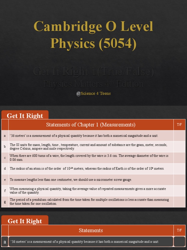 Physics Measurement True/False Guide | PDF | Metre | Mole (Unit)