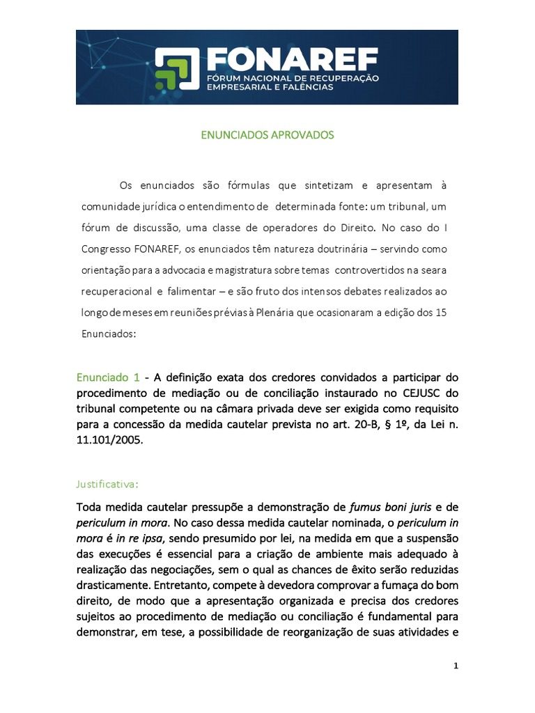 CNJ - FONAREF - 15 Enunciados Aprovados | PDF | Injunção | Mediação