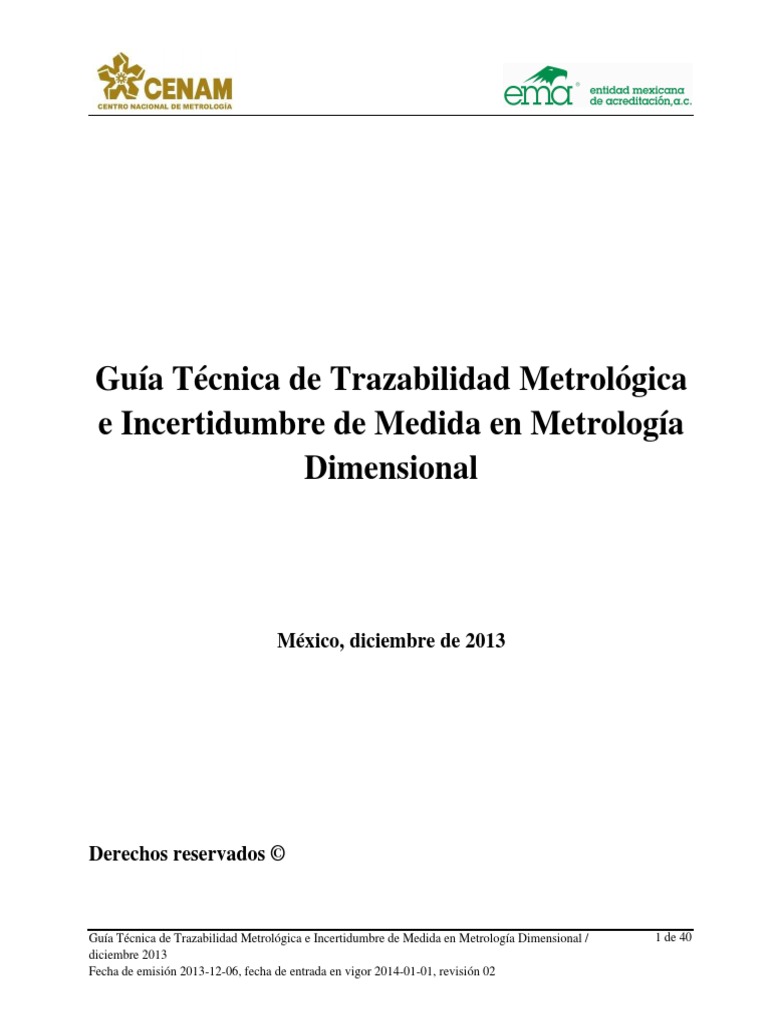 Guía Técnica De Trazabilidad Metrológica E Incertidumbre De Medida En