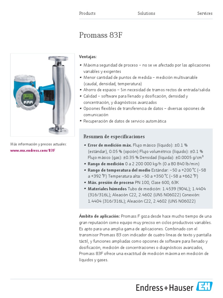Endress-Hauser Promass 83F ES | PDF | Medición | Densidad
