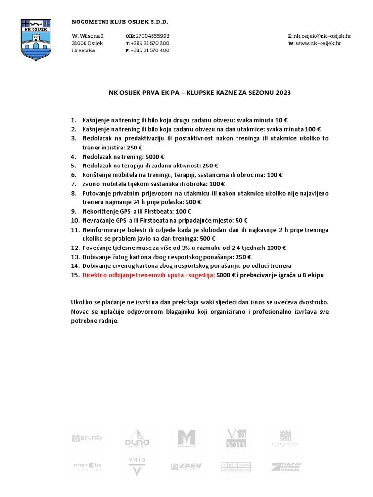Internal Fines NK Osijek 2023 | PDF