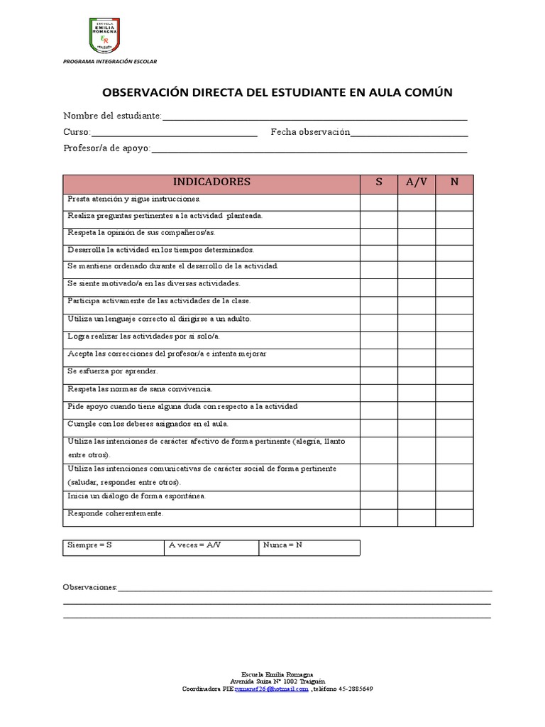 Observacion Directa Del Estudiante | PDF