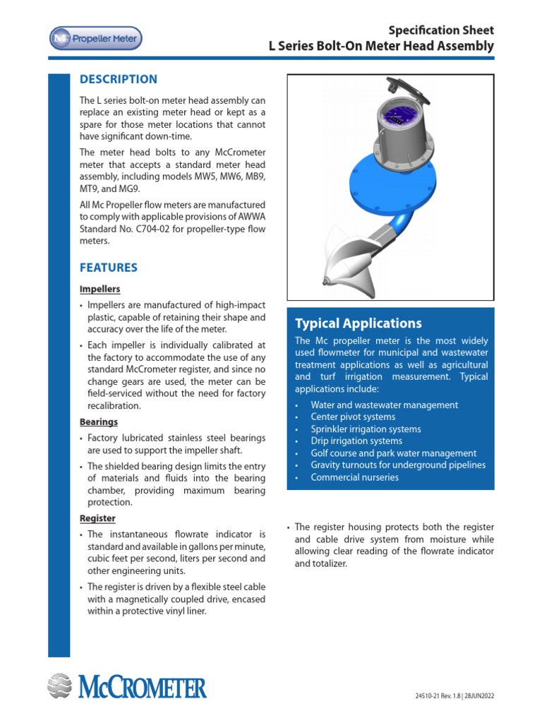 Description: L Series Bolt-On Meter Head Assembly | PDF | Flow Measurement