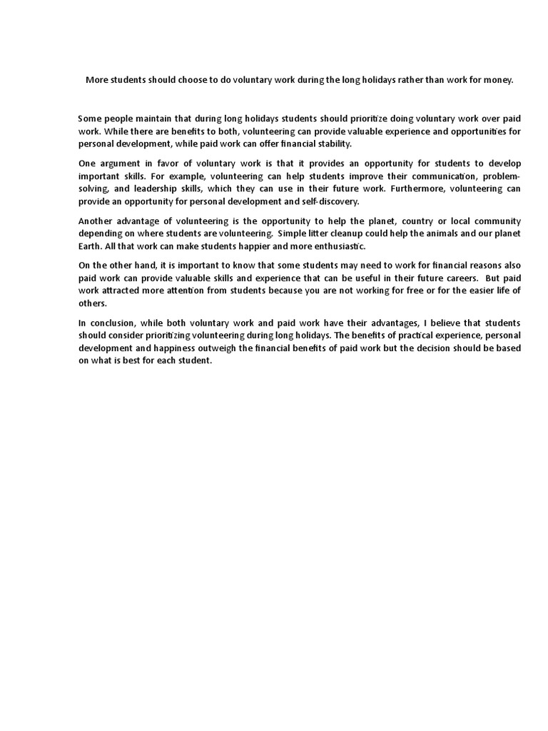 Essay More Students Should Choose To Do Voluntary Work During The Long ... Essay More Students Should Choose To Do Voluntary Work During The Long ...