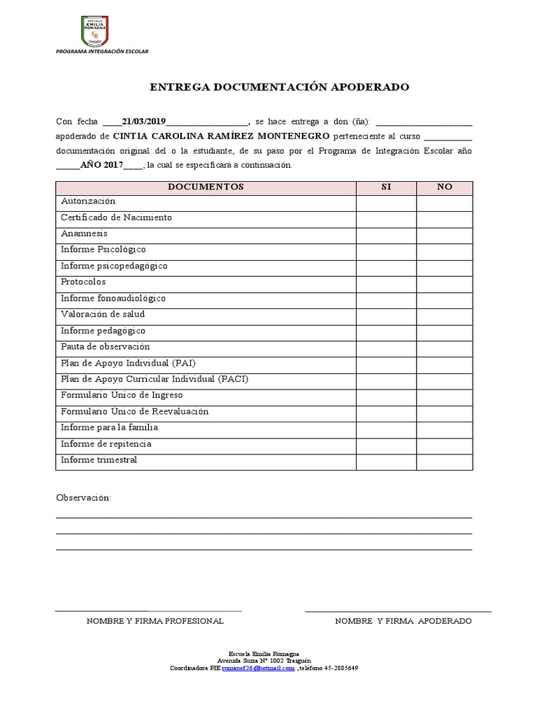 Documentación Entregada a Apoderado | PDF | Finanzas y dinero