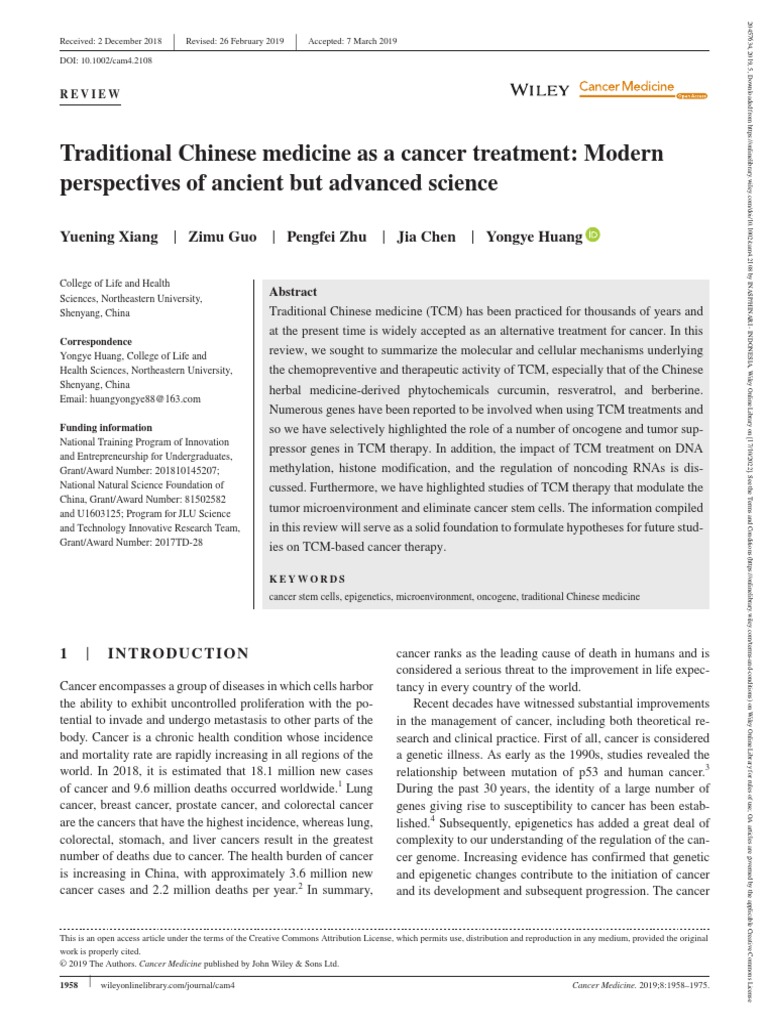 Cancer Medicine - 2019 - Xiang - Traditional Chinese Medicine As A ...