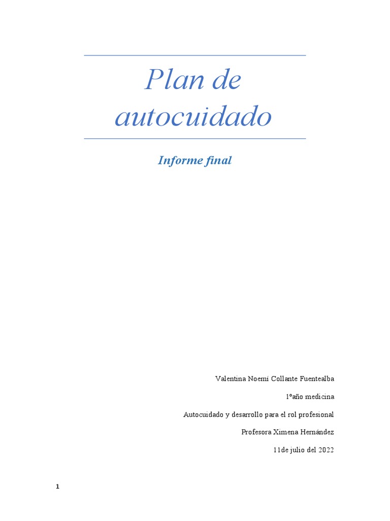 Plan de Autocuidado: Informe Final | PDF | Bienestar | Comportamiento