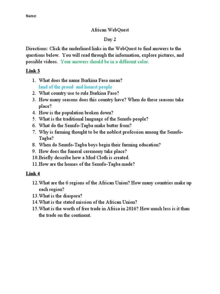 African geography webquest answer key