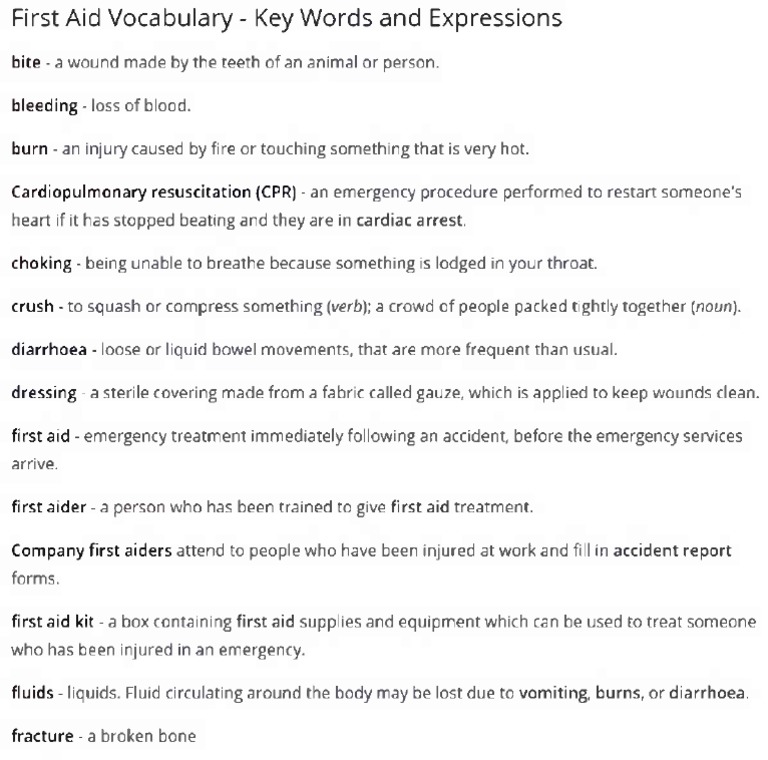 First Aid Vocabulary 1 | PDF