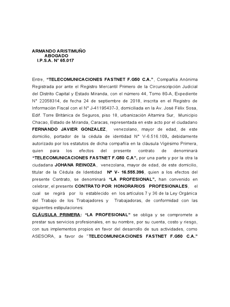 Contrato de prestación de servicios profesionales de asesoría en ...