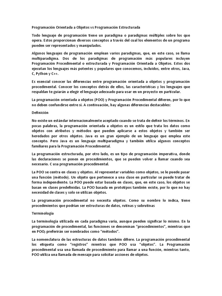 POO vs Estructurada: Diferencias Clave | PDF | Objeto (informática ...
