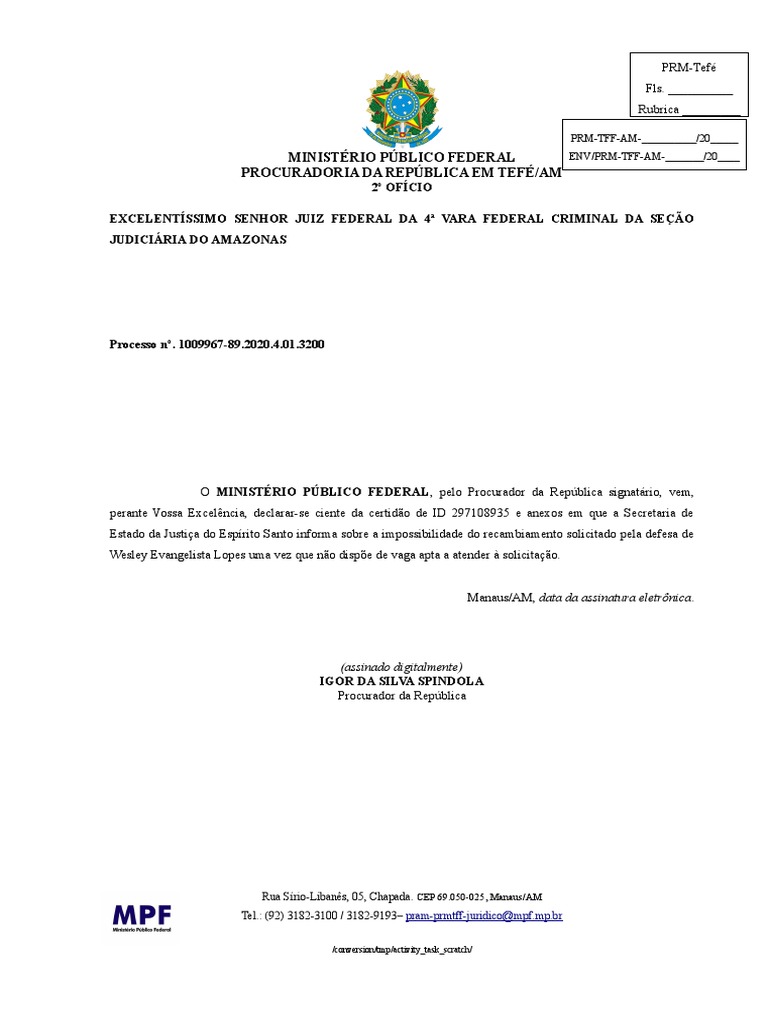 Processo Nº. 1009967-89.2020.4.01.3200-CIÊNCIA CERTIDÃO | PDF