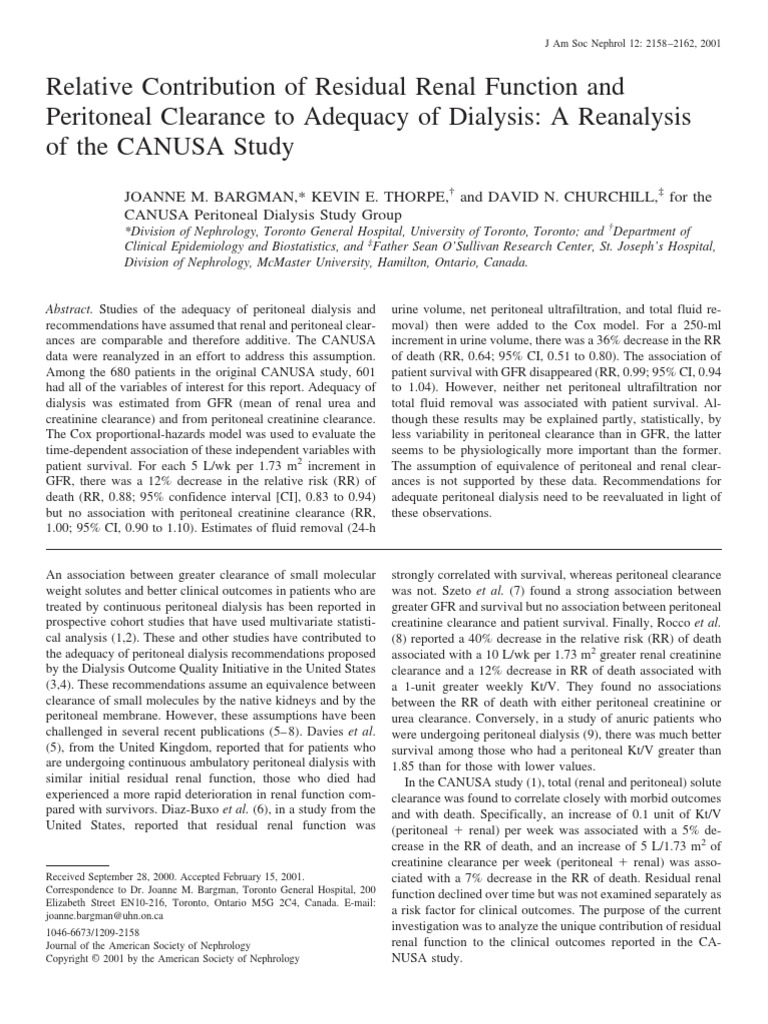 Relative Contribution of Residual Renal Function and Peritoneal ...