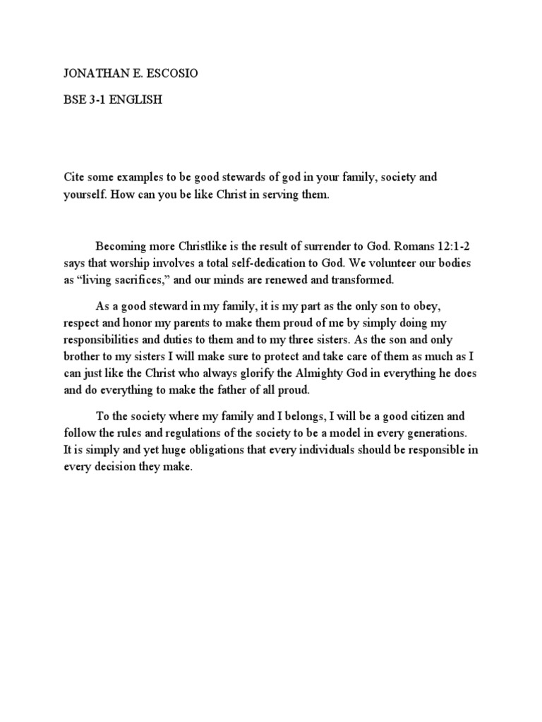 Be a Good Steward Like Christ - Examples of Serving Family and Society ...