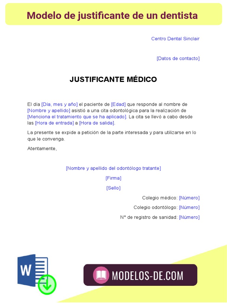 Modelo de Justificante de Un Dentista | PDF