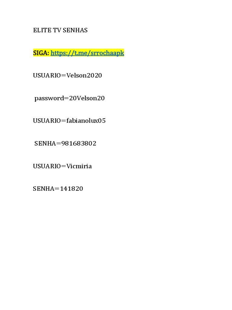 Elite TV Senhas | PDF