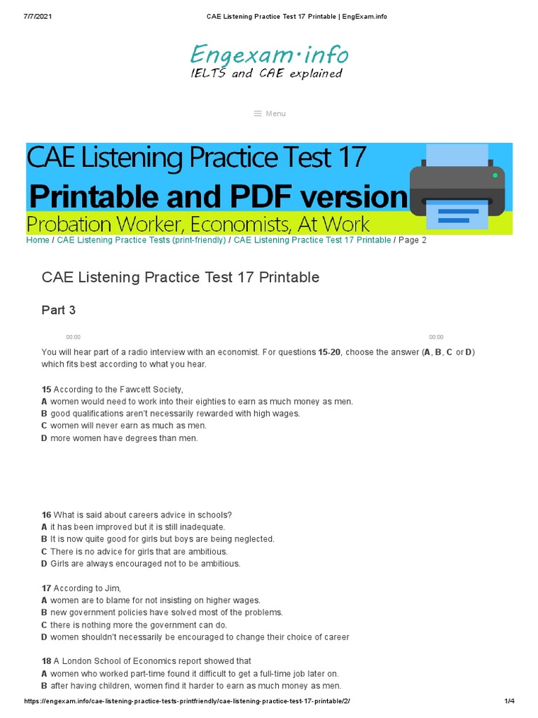 Cae Listening Practice Test 17 Printable Engexam Info Pdf Part 2 Pdf