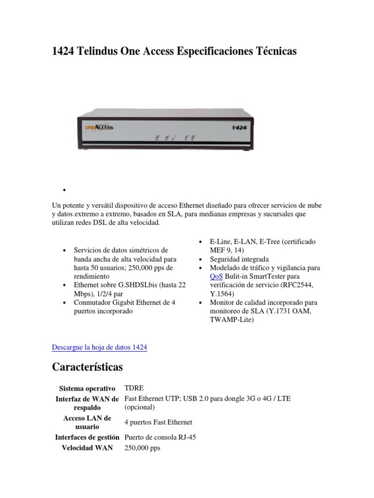 Especificaciones Tecnicas Telindus 1424-2-1 | PDF | Calidad de servicio | Ethernet