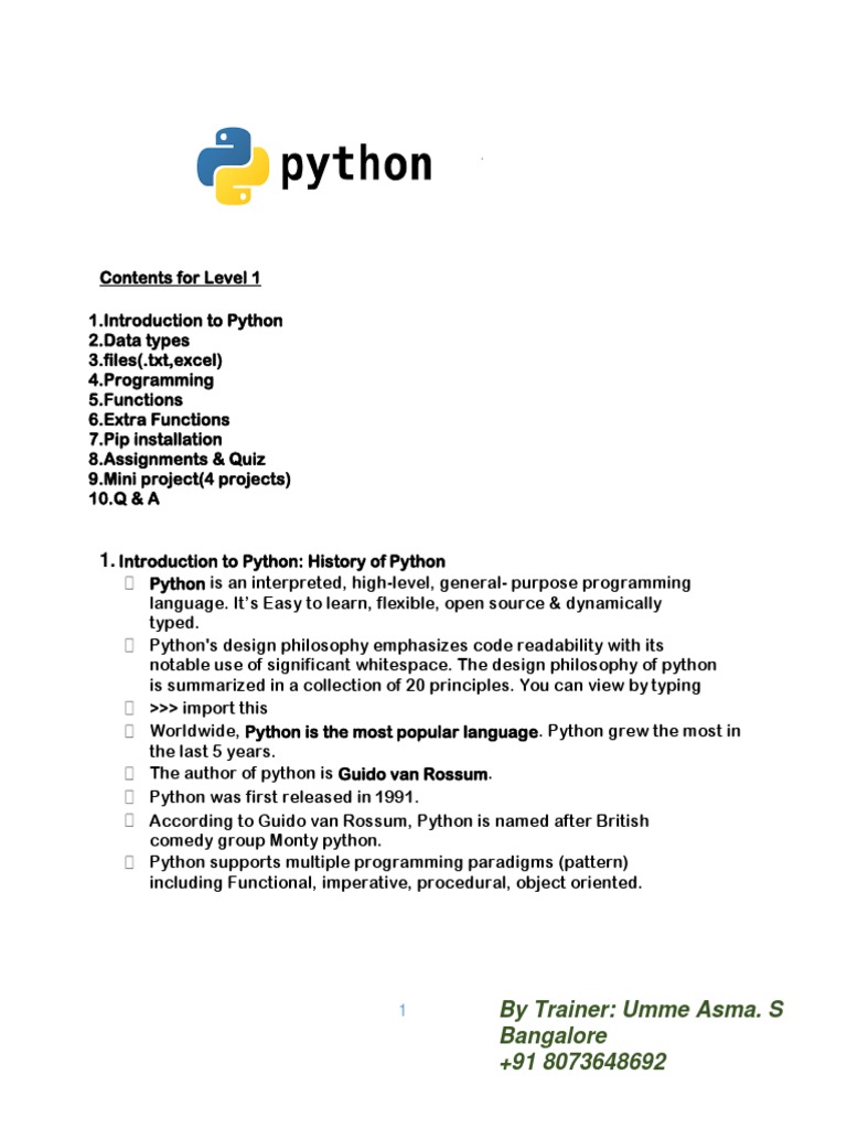 Python Level 1 Notes By Asma Pdf Python Programming Language String Computer Science