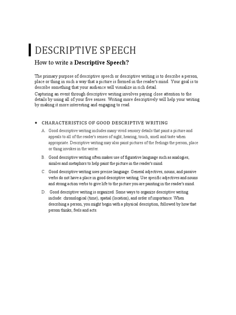 Characteristics of Descriptive Writing | PDF