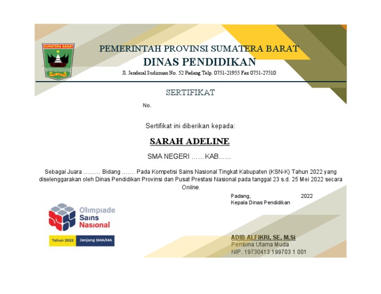 Form Sertifikat KSN 2022 | PDF