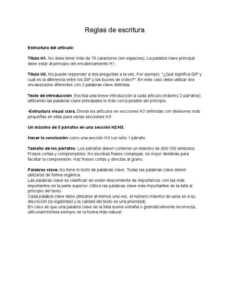 Reglas de Escritura | PDF