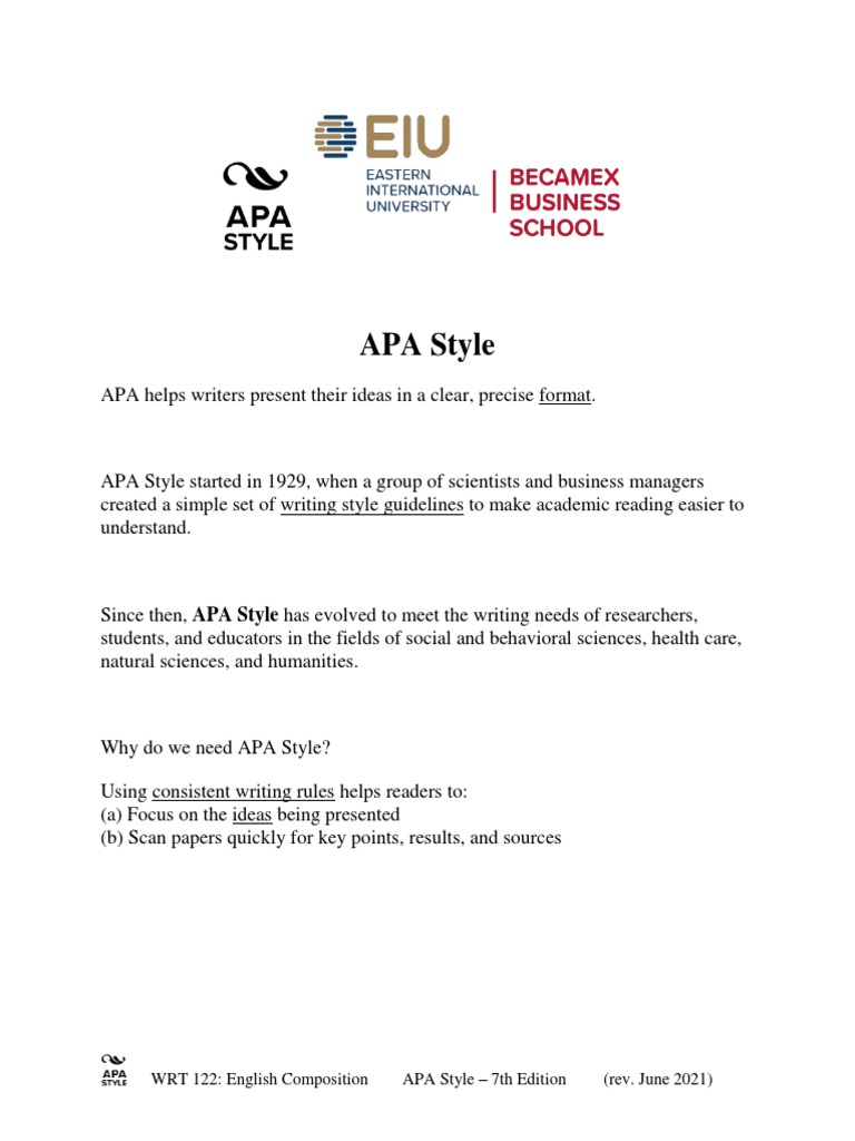 APA Style - 7th Edition - References and Citations | PDF | Apa Style