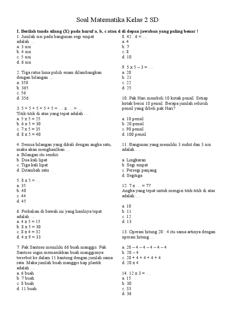 Soal Matematika Kelas 2 SD | PDF