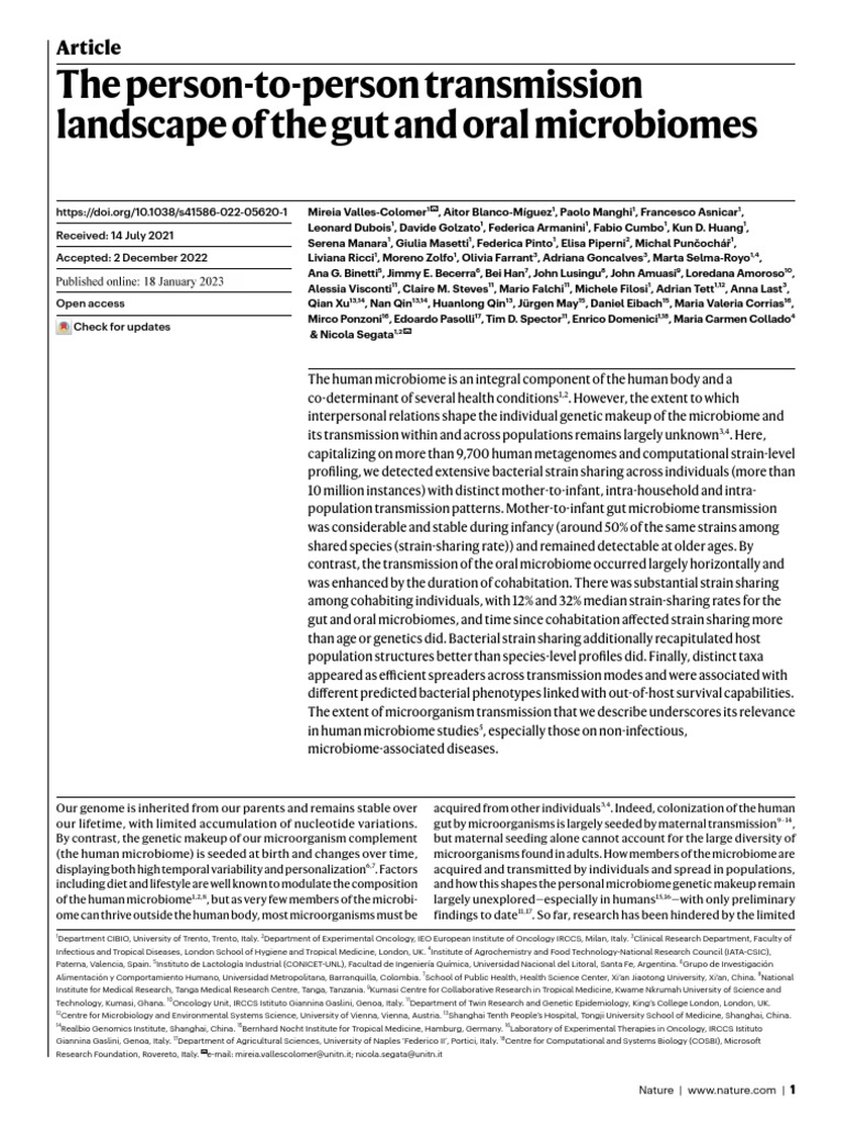 Valles-Colomer - The Person-To-Person Transmission Landscape of The Gut and Oral Microbiomes ...