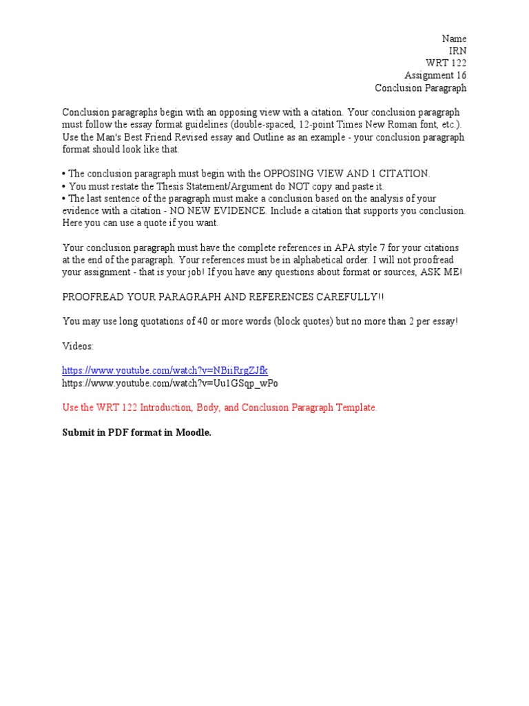 Assignment #16 Conclusion Paragraph | PDF