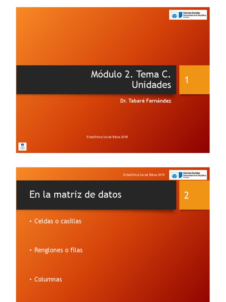 Módulo 2. Tema C. Unidades 1: Dr. Tabaré Fernández | PDF | Estadísticas | Especies