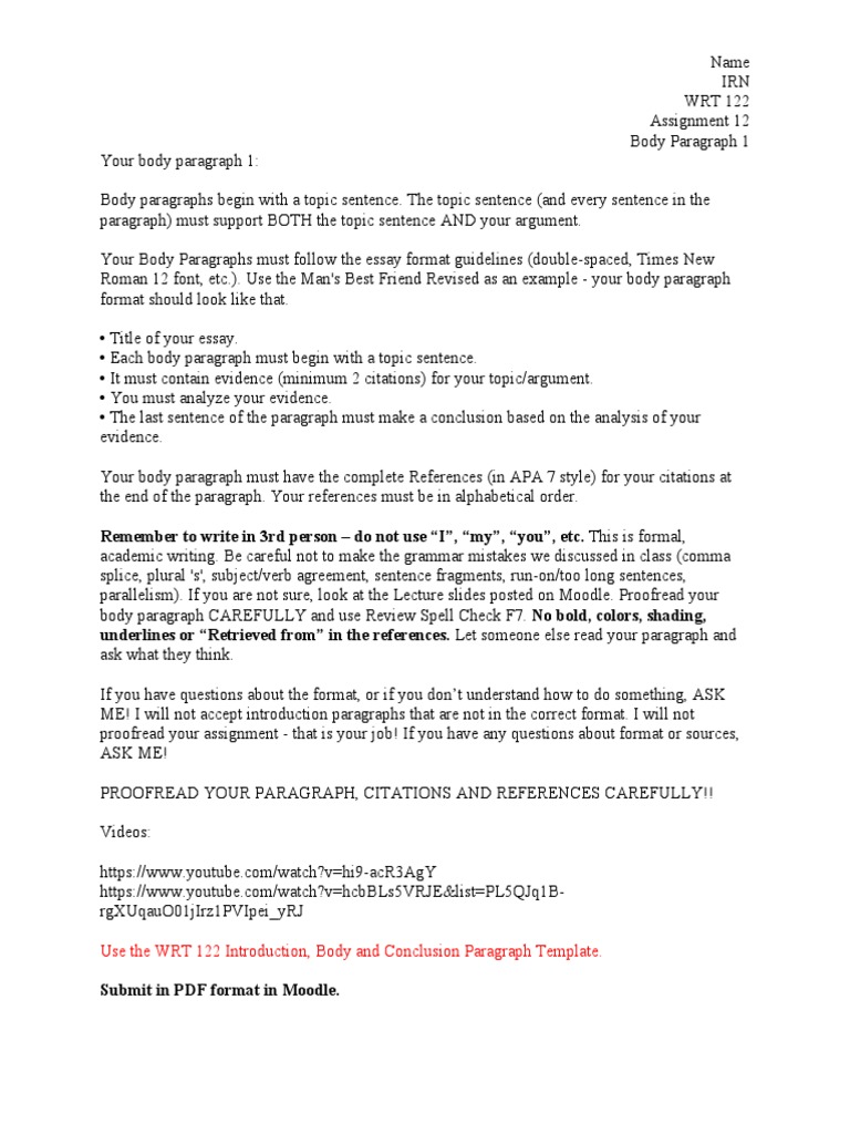 Assignment #12 Body Paragraph 1 | PDF