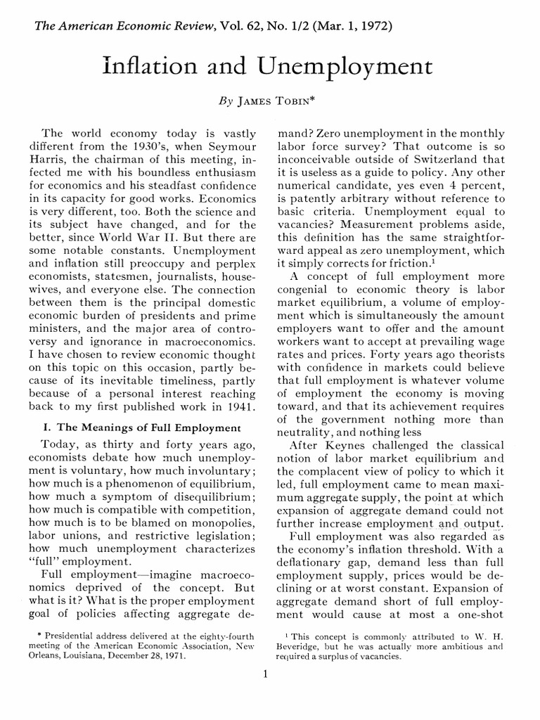 Inflation and Unemployment: The American Economic Review, Vol. 62, No ...