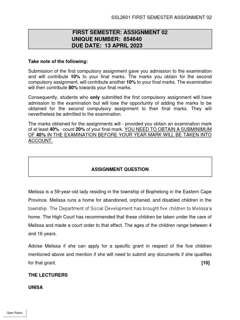 SSL2601 Assignment 02 Guidelines | PDF