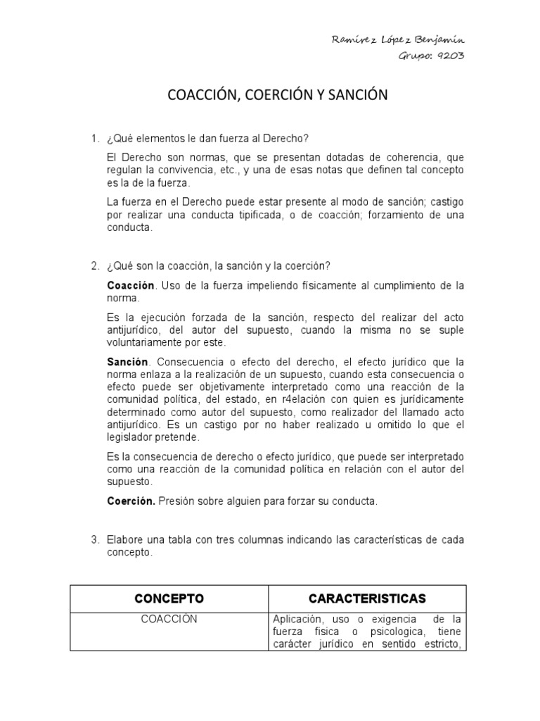 Coacción, Coerción Y Sanción: Coacción. Uso de La Fuerza Impeliendo ...