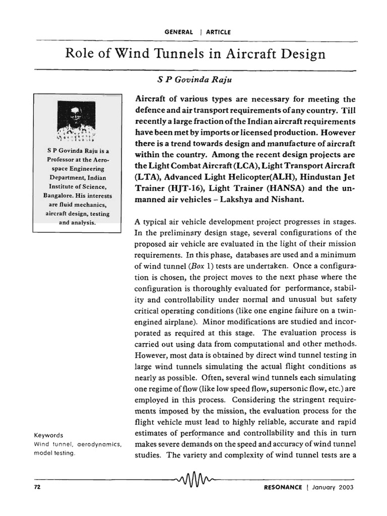 001 Role Of Wind Tunnels In Aircraft Design Pdf Wind Tunnel Aircraft