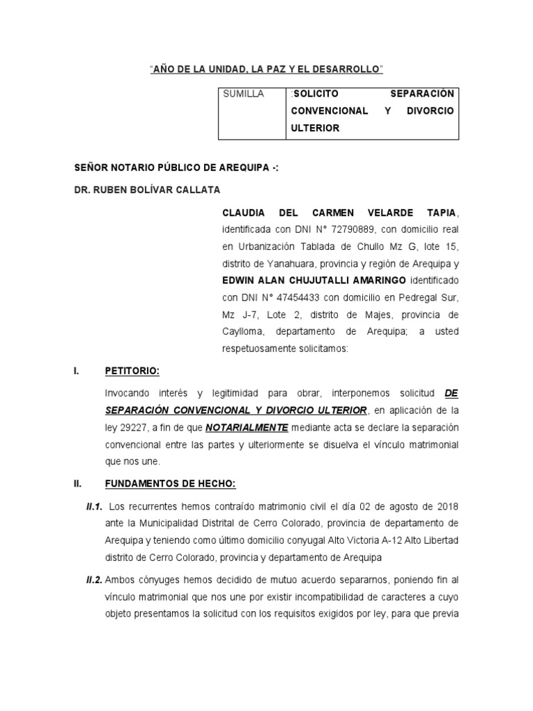 Solicitud de Divorcio | PDF | Divorcio | Matrimonio