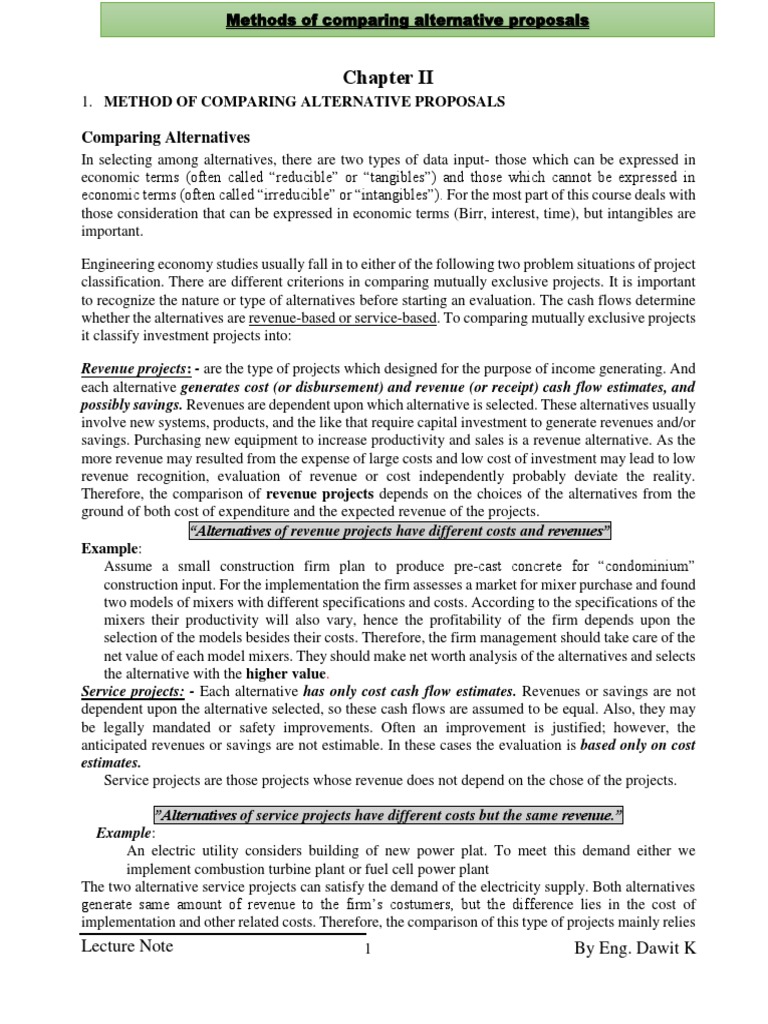 C 2 Methods Of Comparing Alternative Proposals Pdf Net Present Value Interest