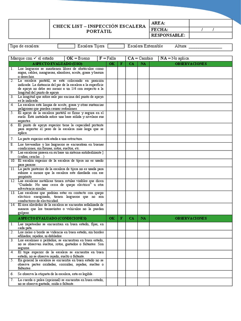 Check List-Lista de Chequeo Escalera Portatil | PDF