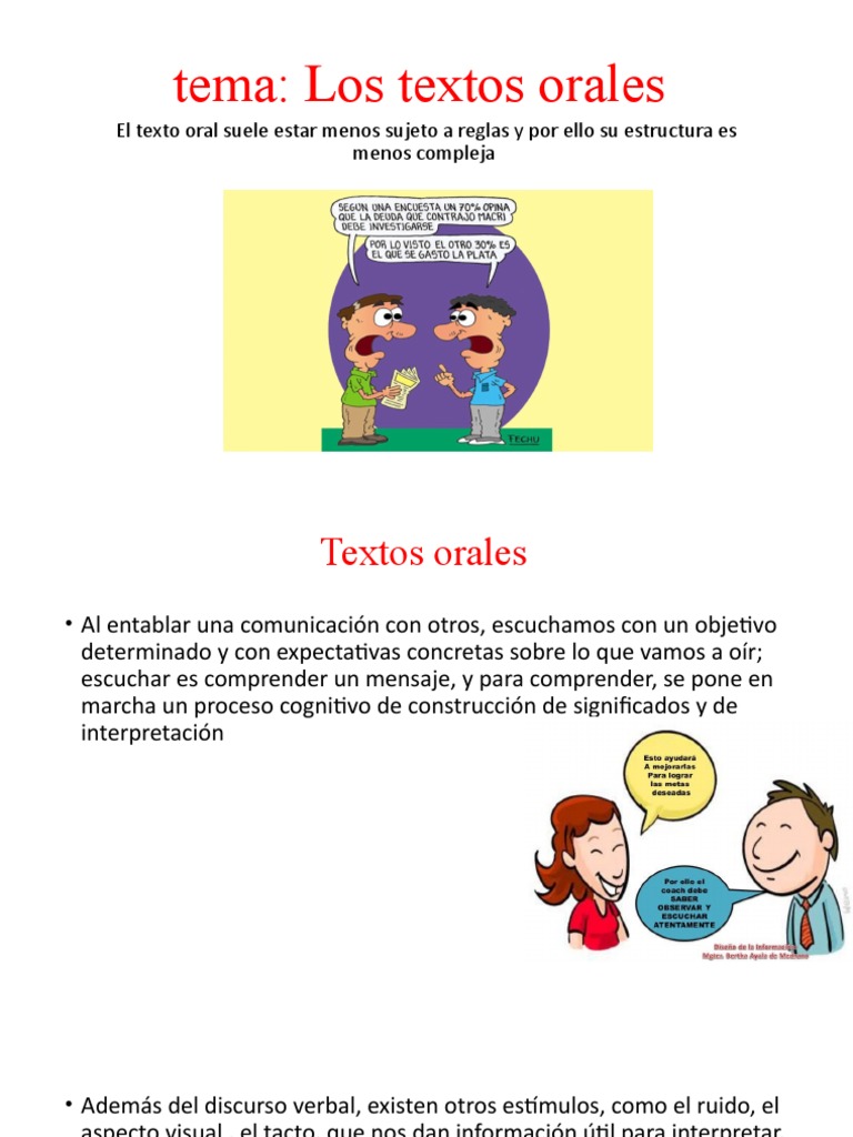 Tema: Los Textos Orales: El Texto Oral Suele Estar Menos Sujeto A Reglas y Por Ello Su ...