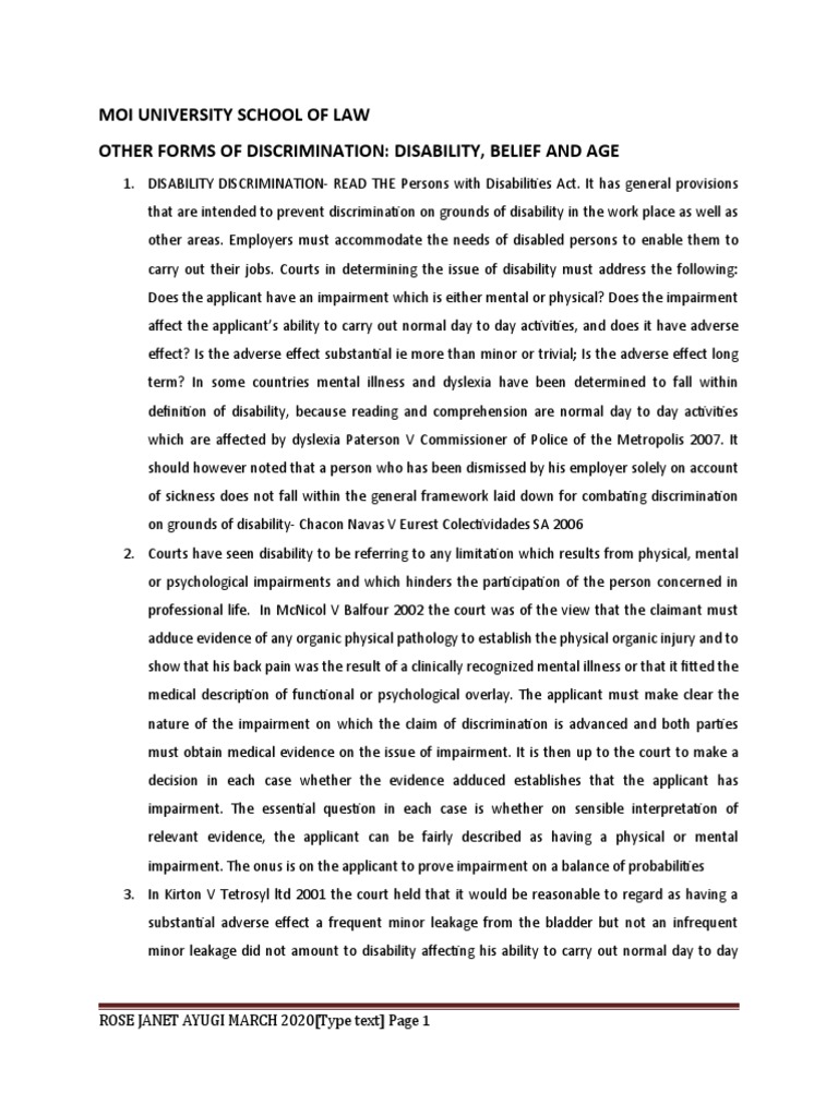 FLB 202 LABOUR LAW - DISABILITY - DISCRIMINATION L | PDF | Disability ...