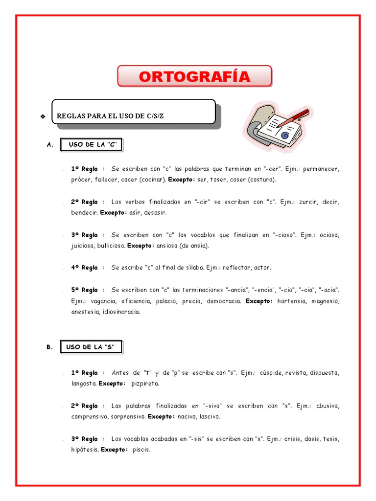 Ortografía: Reglas para El Uso de C/S/Z | PDF | Mecánica del lenguaje ...