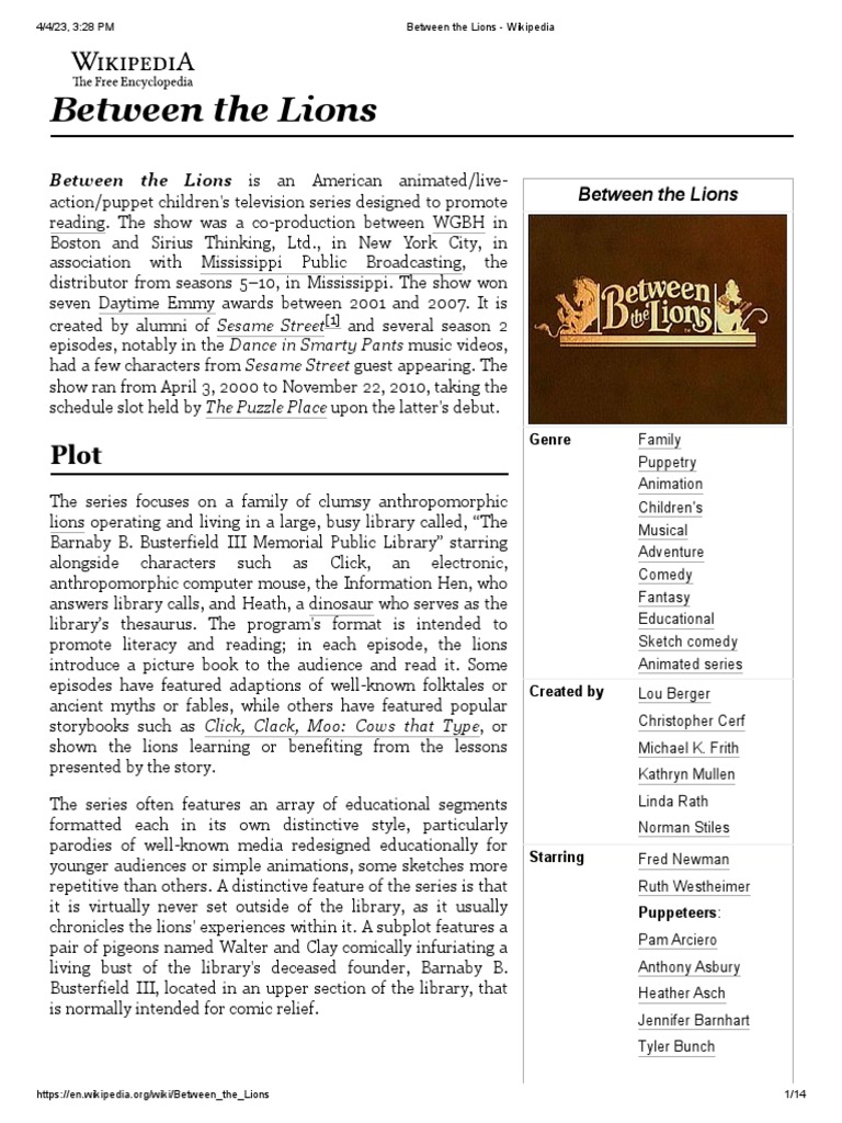 Between The Lions - Wikipedia | PDF | Art | Classics