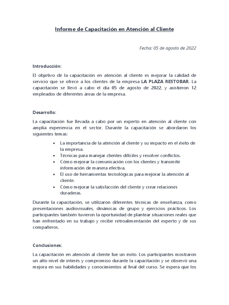 Informe Atencion Al Cliente La Plaza Restobar | PDF